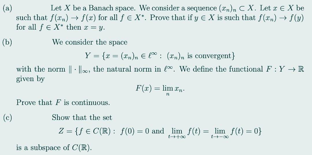Solved (a) Let X be a Banach space. We consider a sequence | Chegg.com