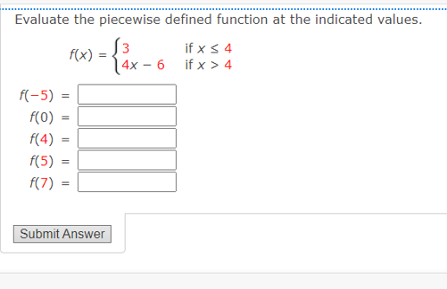 Solved Evaluate the piecewise defined function at the | Chegg.com