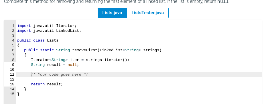 Solved Complete this method tor removing and returning the | Chegg.com