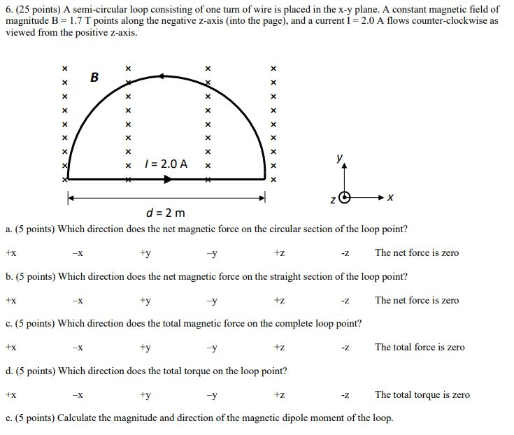 Solved 6.(25 points) A semi-circular loop consisting of one | Chegg.com