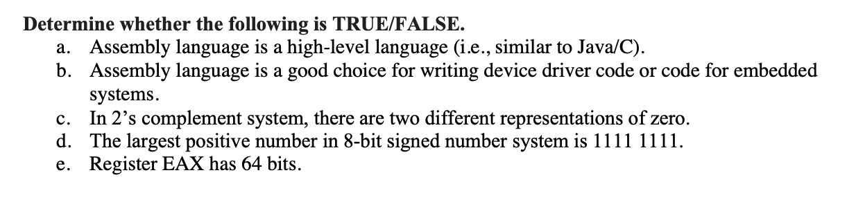 Solved Determine whether the following is TRUE/FALSE. a. | Chegg.com