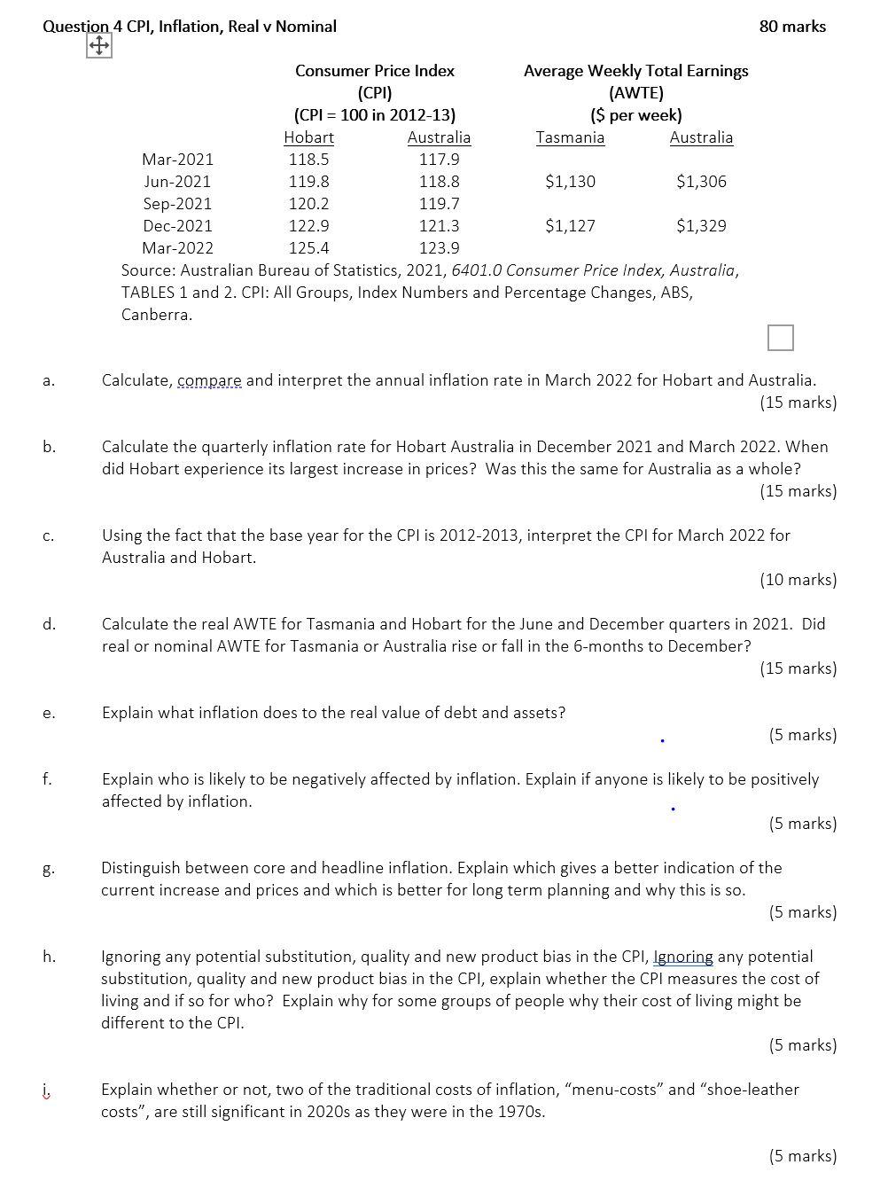Solved Question 4 CPI, Inflation, Real v Nominal Average | Chegg.com