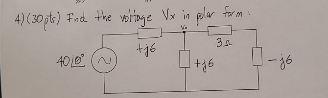 Solved 4) 300ts) Find the voltage Vx in polar form: | Chegg.com