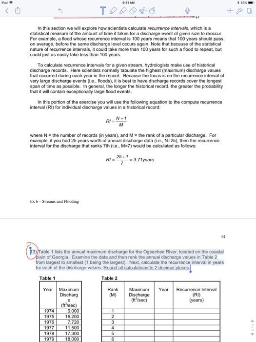Solved 13) Table 1 lists the annual maximum discharge for | Chegg.com