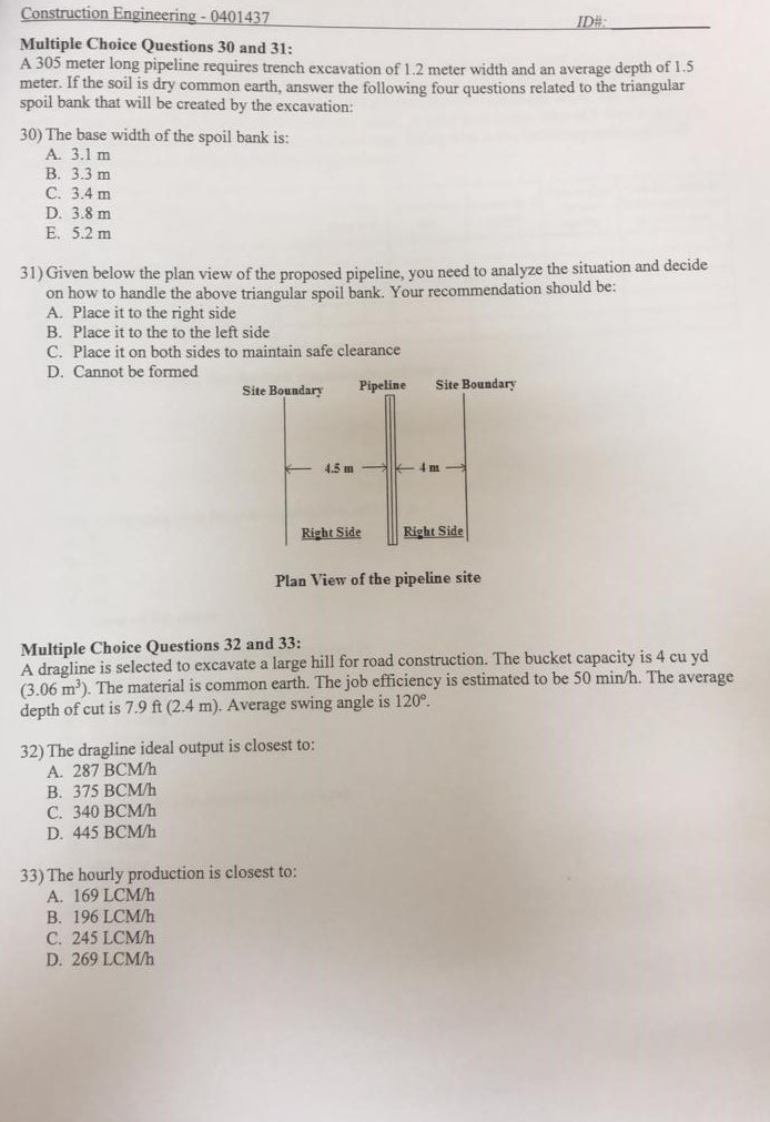 Construction Engineering - 0401437 ID#: Multiple | Chegg.com