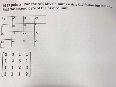 b) 13 points] Run the AES Mix Columns using the | Chegg.com