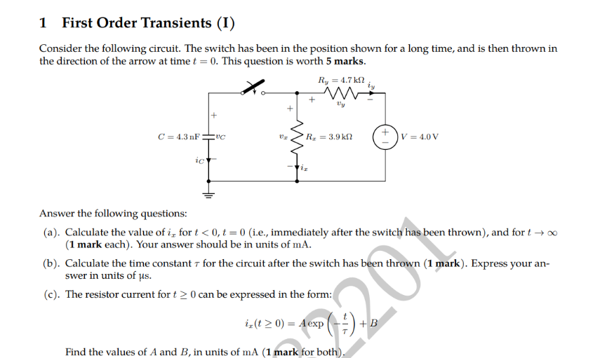 Solved 1 ﻿first Order Transients I Consider The Following