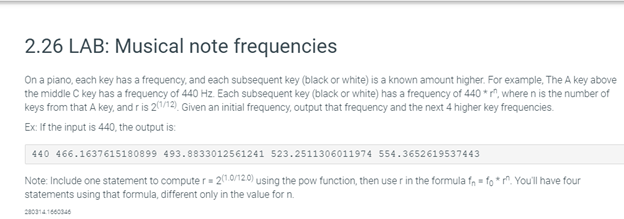 Solved 2.26 LAB: Musical note frequencies On a piano, each | Chegg.com