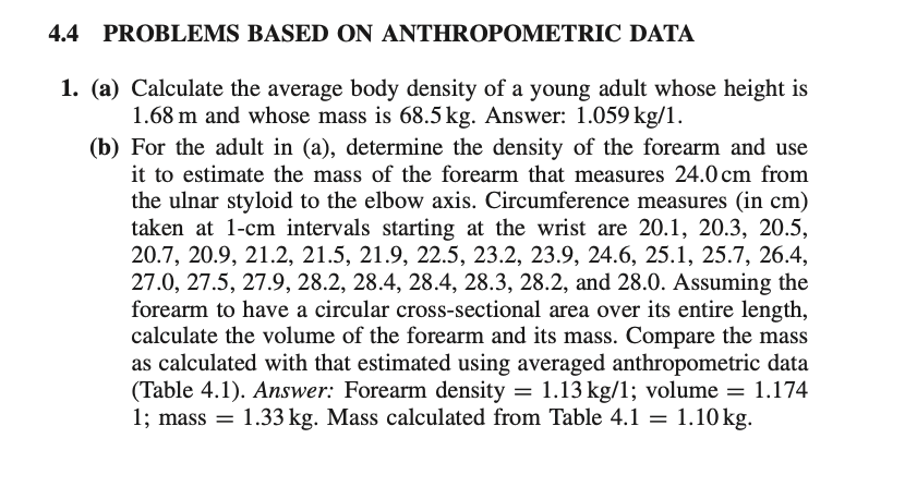 Solved 4.4 PROBLEMS BASED ON ANTHROPOMETRIC DATA 1. (a) | Chegg.com