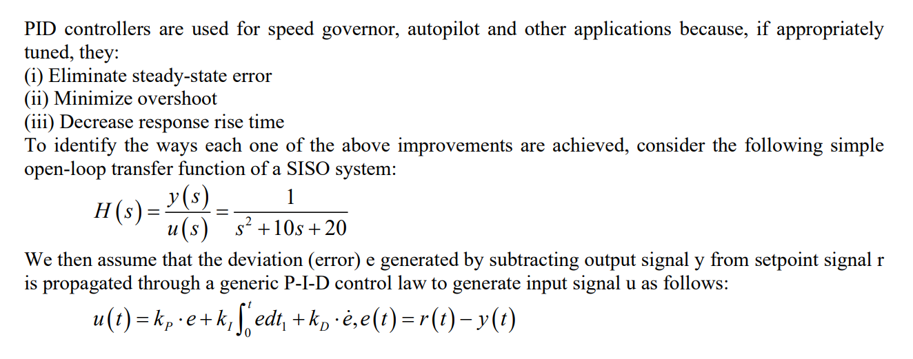 Solved PID controllers are used for speed governor, | Chegg.com