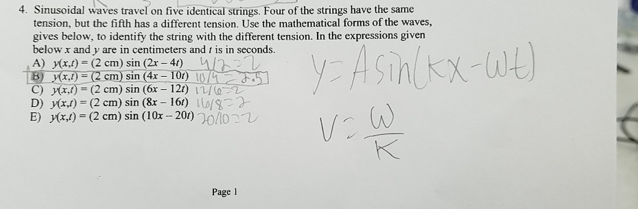 Solved 4. Sinusoidal waves travel on five identical strings. | Chegg.com