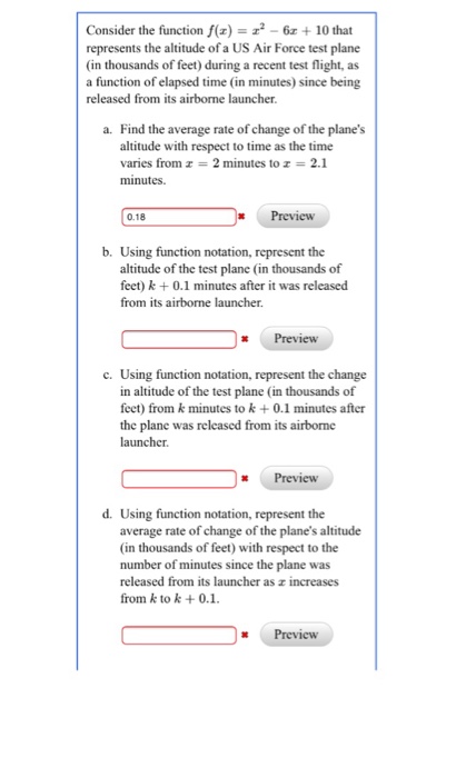 Solved Consider the function f(z) = z2-6x + 10 that | Chegg.com