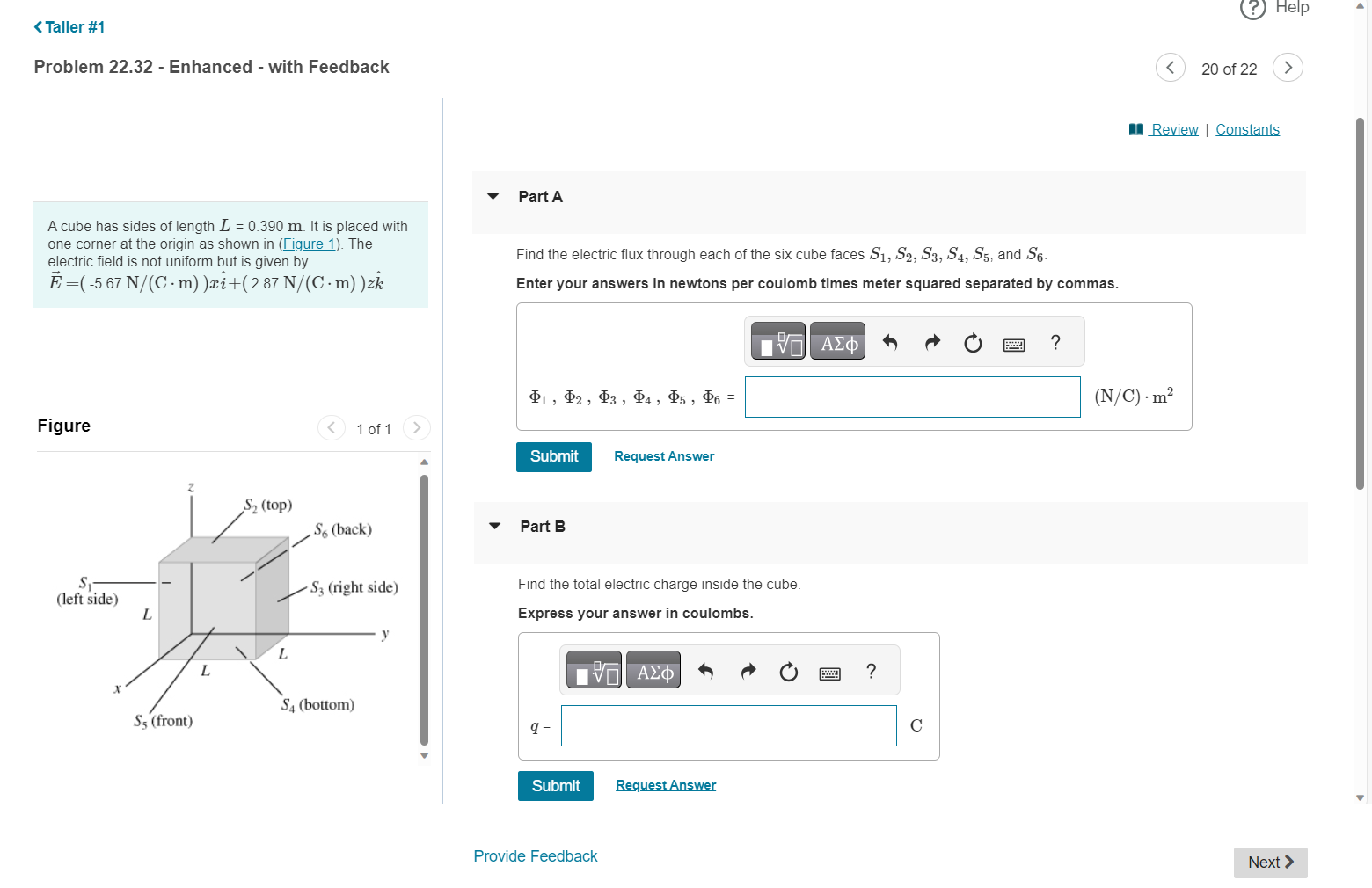 Solved Problem 22.32 - Enhanced - with Feedback A cube has | Chegg.com