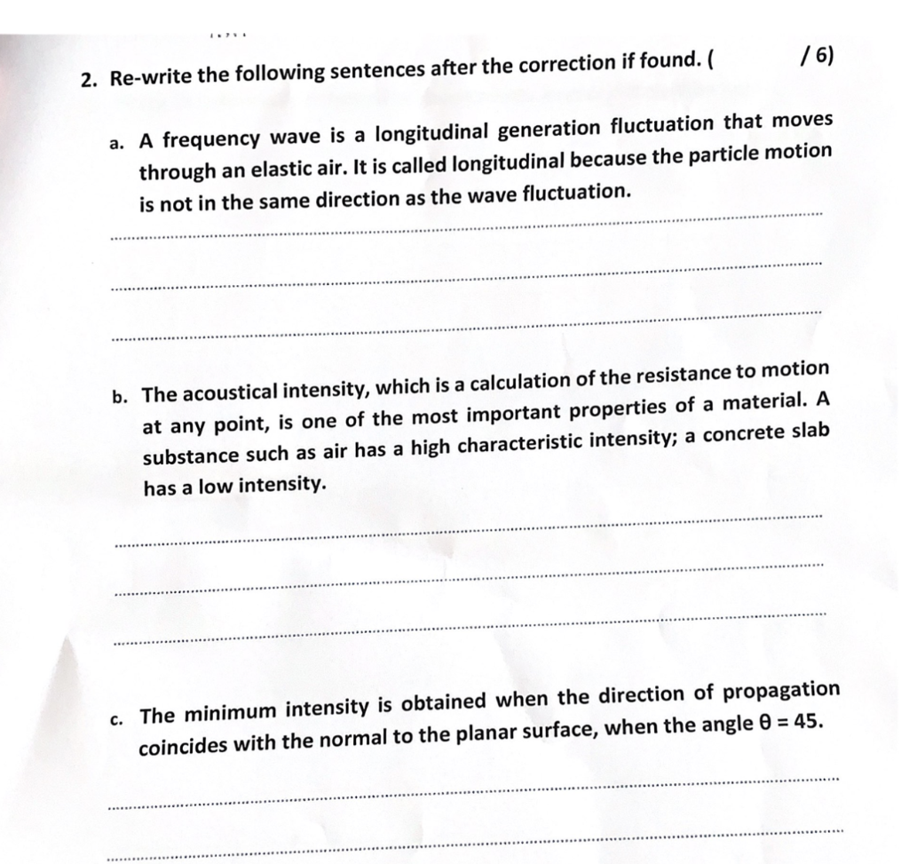 Solved /6) 2. Re-write the following sentences after the | Chegg.com