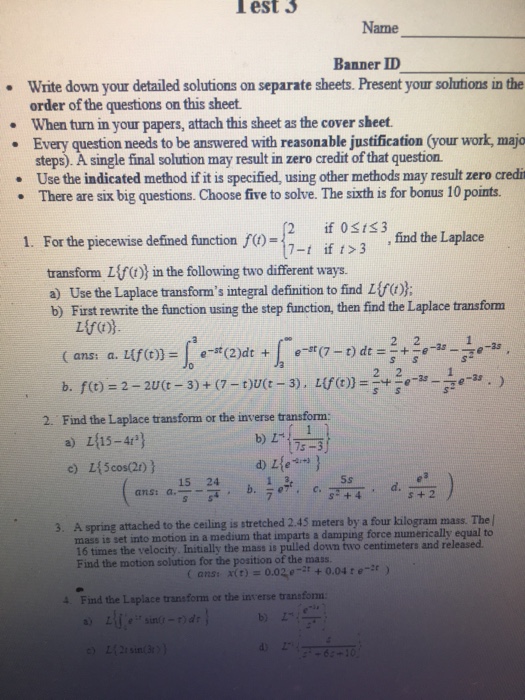 Solved Test 3 Name Banner ID Write down your detailed | Chegg.com