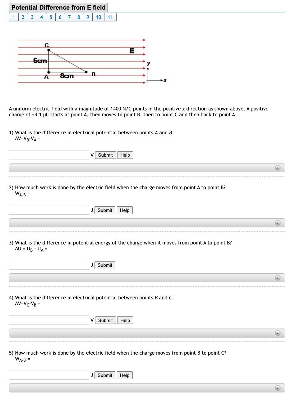Solved Potential Difference from E field 1 2 3 4 5 6 7 8 9 | Chegg.com