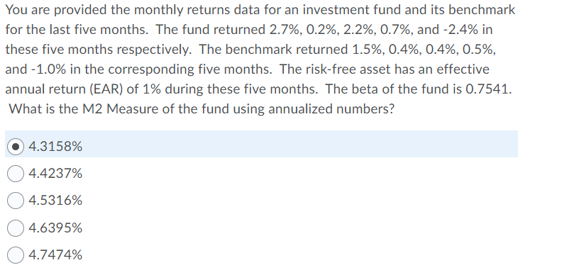 You are provided the monthly returns data for an | Chegg.com