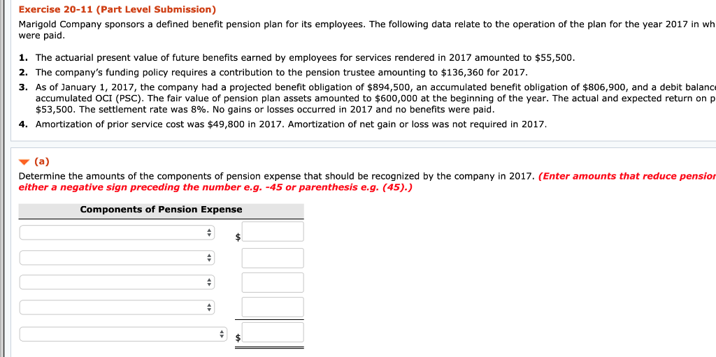 Solved Exercise 20-11 (Part Level Submission) Marigold | Chegg.com