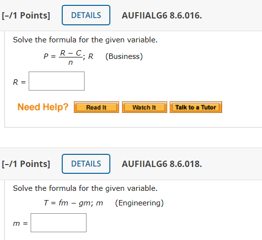 Solved [-/1 Points] DETAILS AUFIIALG6 8.6.016. Solve the | Chegg.com