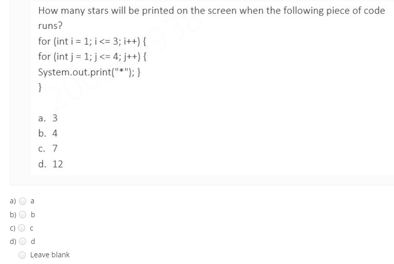 Solved How many stars will be printed on the screen when the | Chegg.com