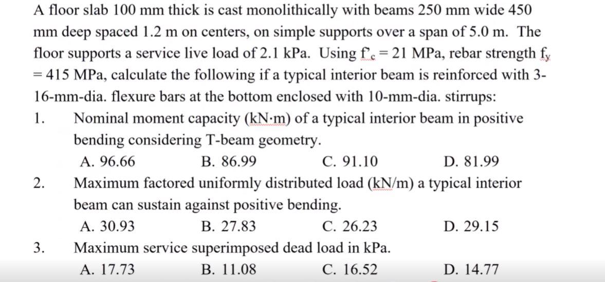 Solved = A floor slab 100 mm thick is cast monolithically | Chegg.com
