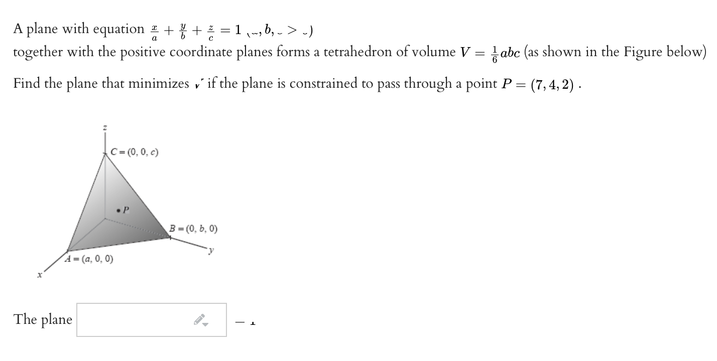 Solved A plane with equation 2 + 3 + 2 = 1,, b, - > -) | Chegg.com