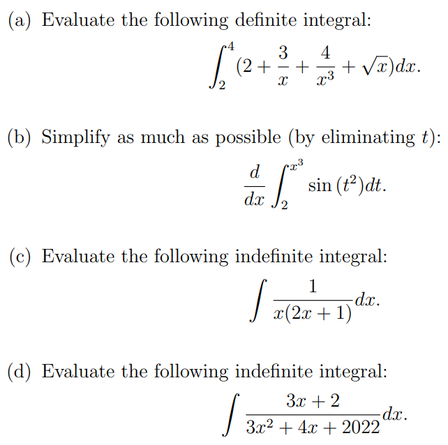 Solved (a) Evaluate the following definite integral: | Chegg.com