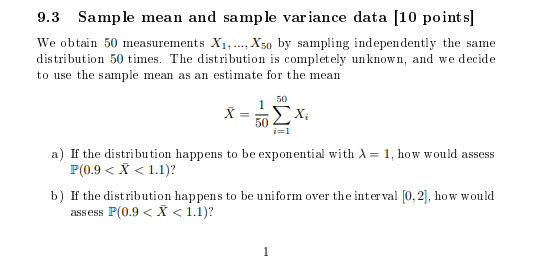 Solved 9.3 Sample mean and sample variance data [10 points] | Chegg.com