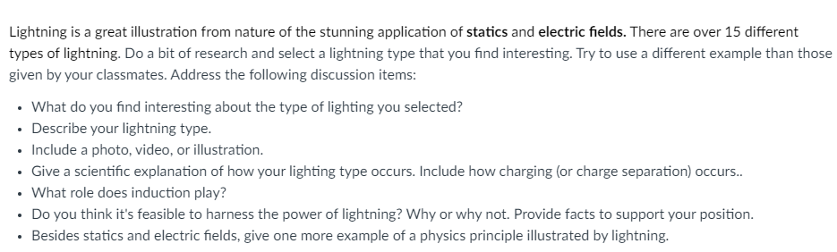 Solved Lightning is a great illustration from nature of the | Chegg.com