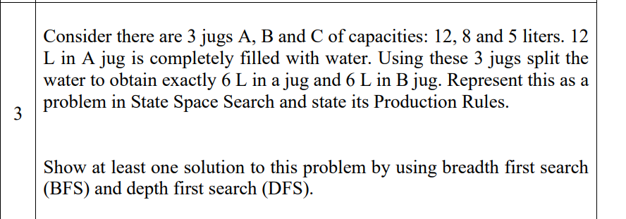 Solved Consider there are 3 jugs A, B and C of capacities: | Chegg.com