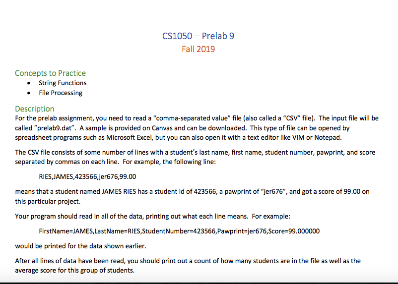 Solved CS1050 Prelab 9 Fall 2019 Concepts to Practice String | Chegg.com