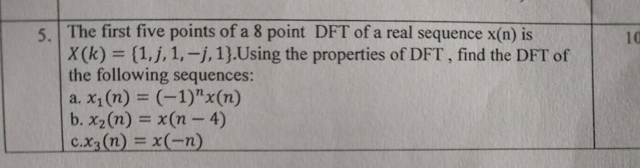 Solved 5. The first five points of a 8 point DFT of a real | Chegg.com