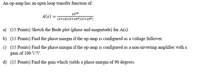 Solved An op-amp has an open loop transfer function of: | Chegg.com