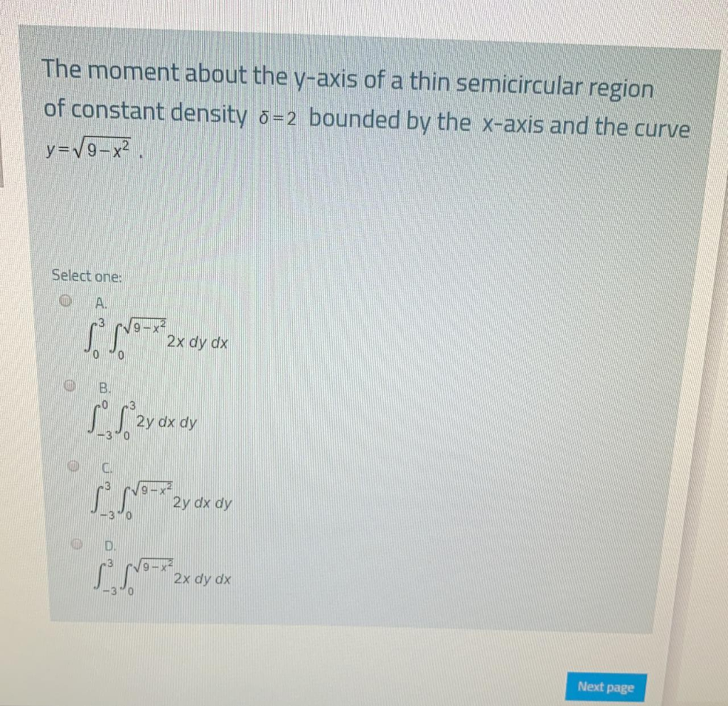 Solved The moment about the y-axis of a thin semicircular | Chegg.com