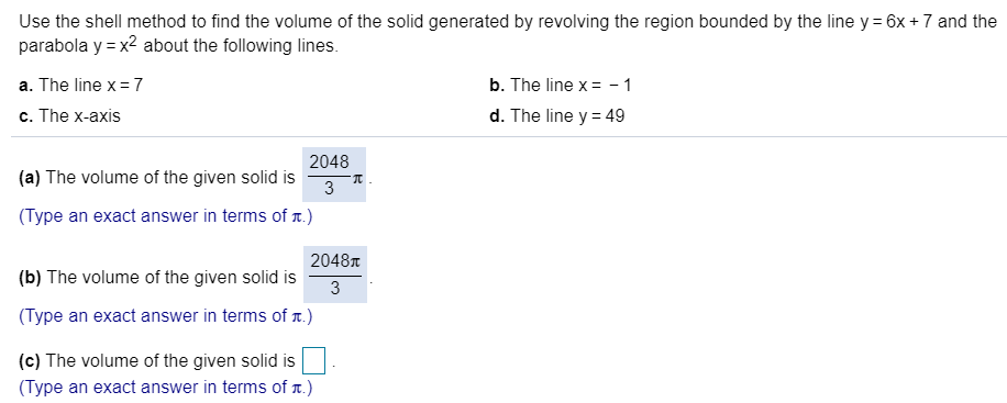 Solved Use the shell method to find the volume of the solid | Chegg.com