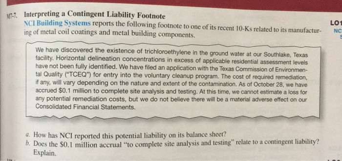 Solved 7-7. Interpreting a Contingent Liability Footnote LO1 | Chegg.com
