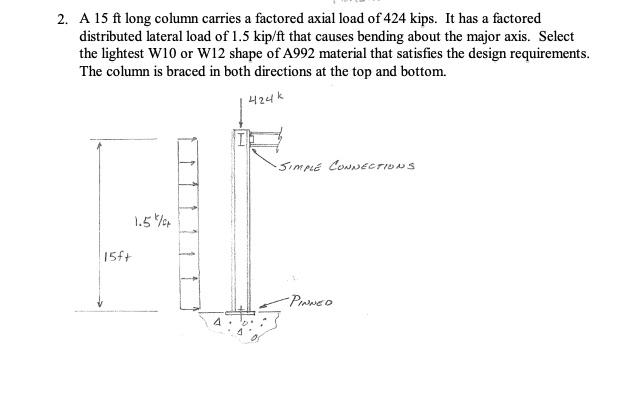 Solved 2. A 15ft long column carries a factored axial load | Chegg.com