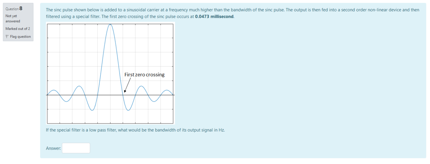 Solved Question 8 The sinc pulse shown below is added to a | Chegg.com