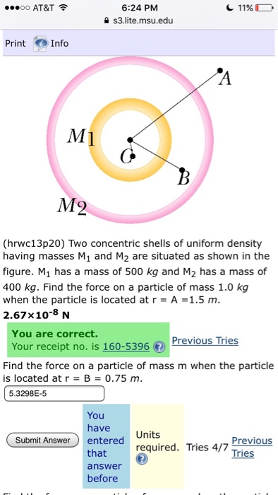 Solved (hrwc13p20) Two concentric shells of uniform | Chegg.com