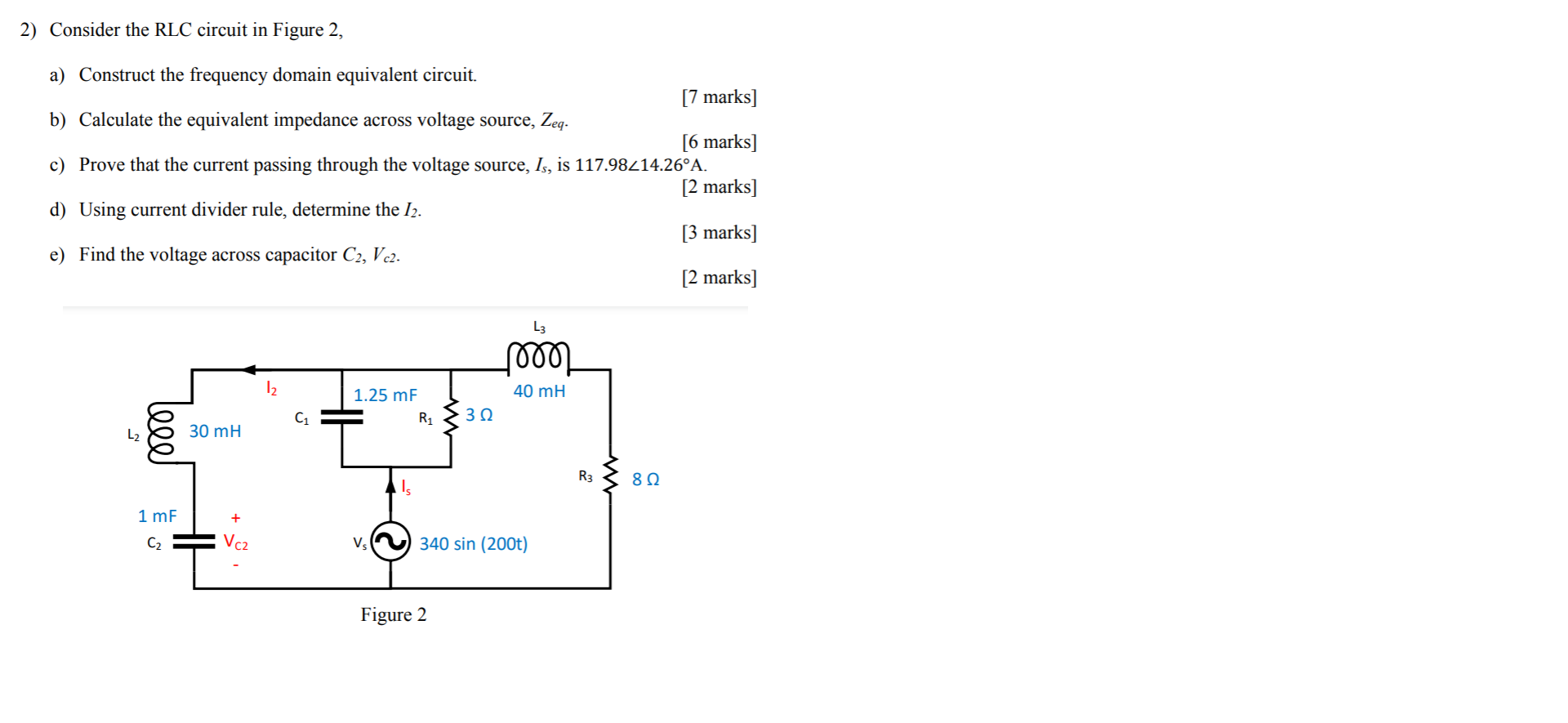 Solved 2) Consider the RLC circuit in Figure 2, a) Construct | Chegg.com