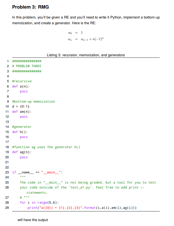 Solved Problem 3: RMG In this problem, you'll be given a RE | Chegg.com