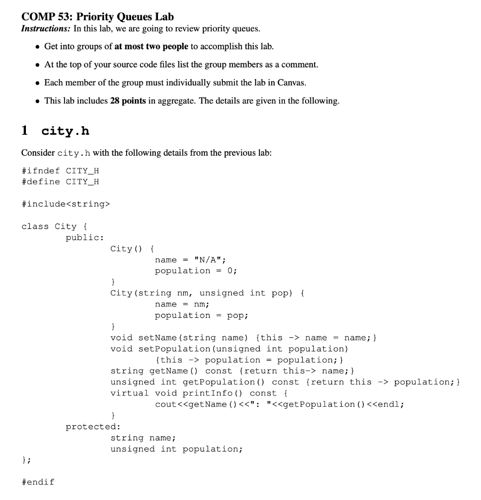 Solved COMP 53: Priority Queues Lab Instructions: In this | Chegg.com