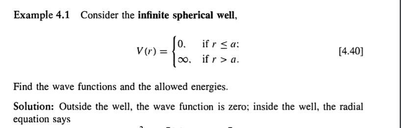 Solved Example 4.1 Consider the infinite spherical well, | Chegg.com