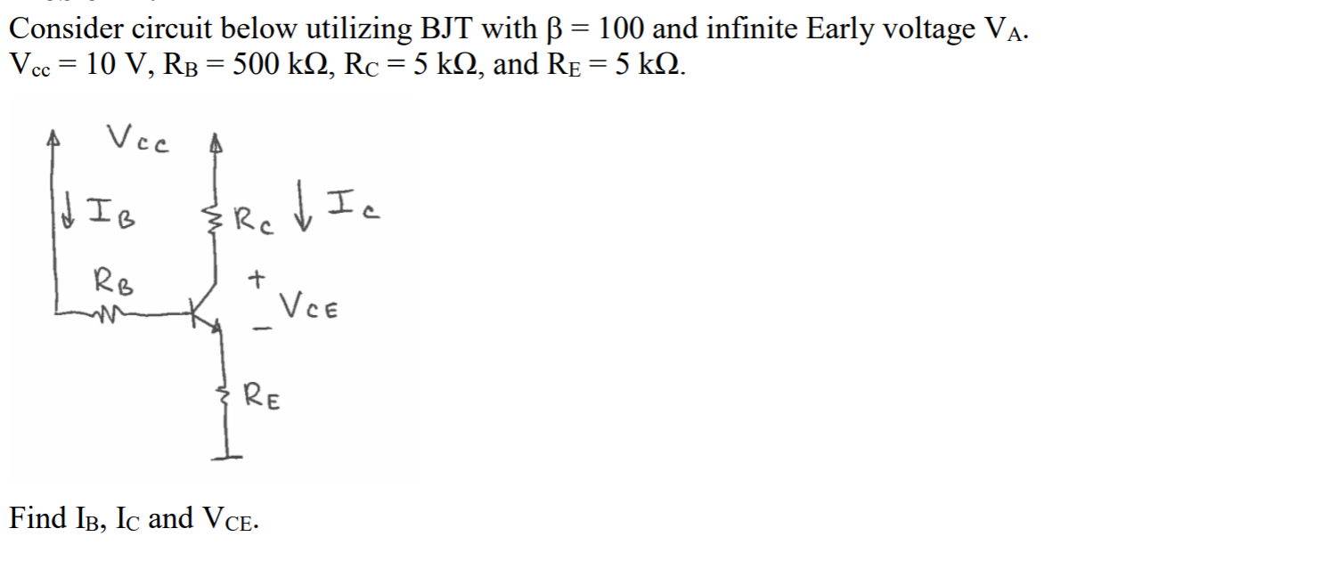 Solved Consider circuit below utilizing BJT with B = 100 and | Chegg.com