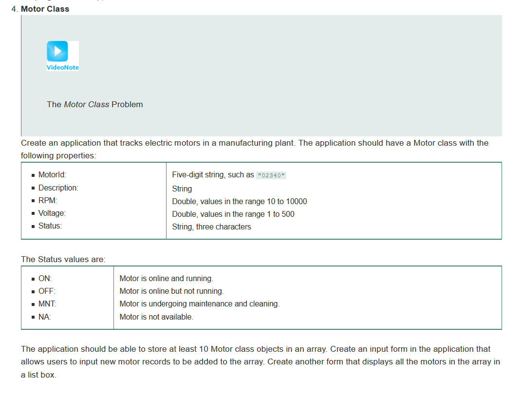 Solved 4. Motor Class The Motor Class Problem Create an | Chegg.com