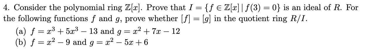 Solved Consider the polynomial ring Z[x]. ﻿Prove that | Chegg.com