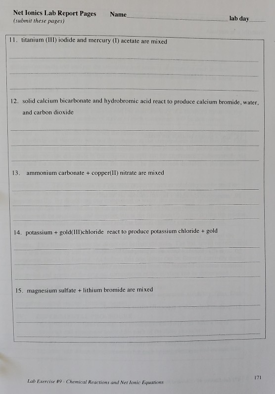 Net Ionics Lab Report Pages (submit these pages) Name | Chegg.com
