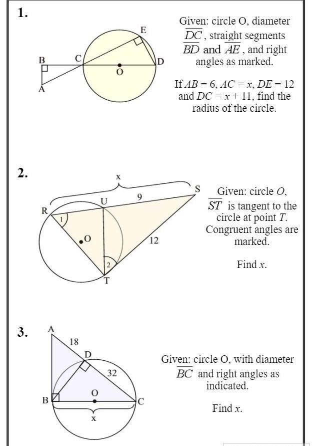 Solved 1. E Given: circle o, diameter DC, straight segments | Chegg.com
