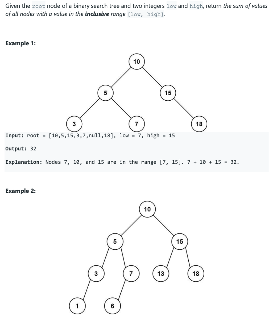 Solved Given the root node of a binary search tree and two | Chegg.com