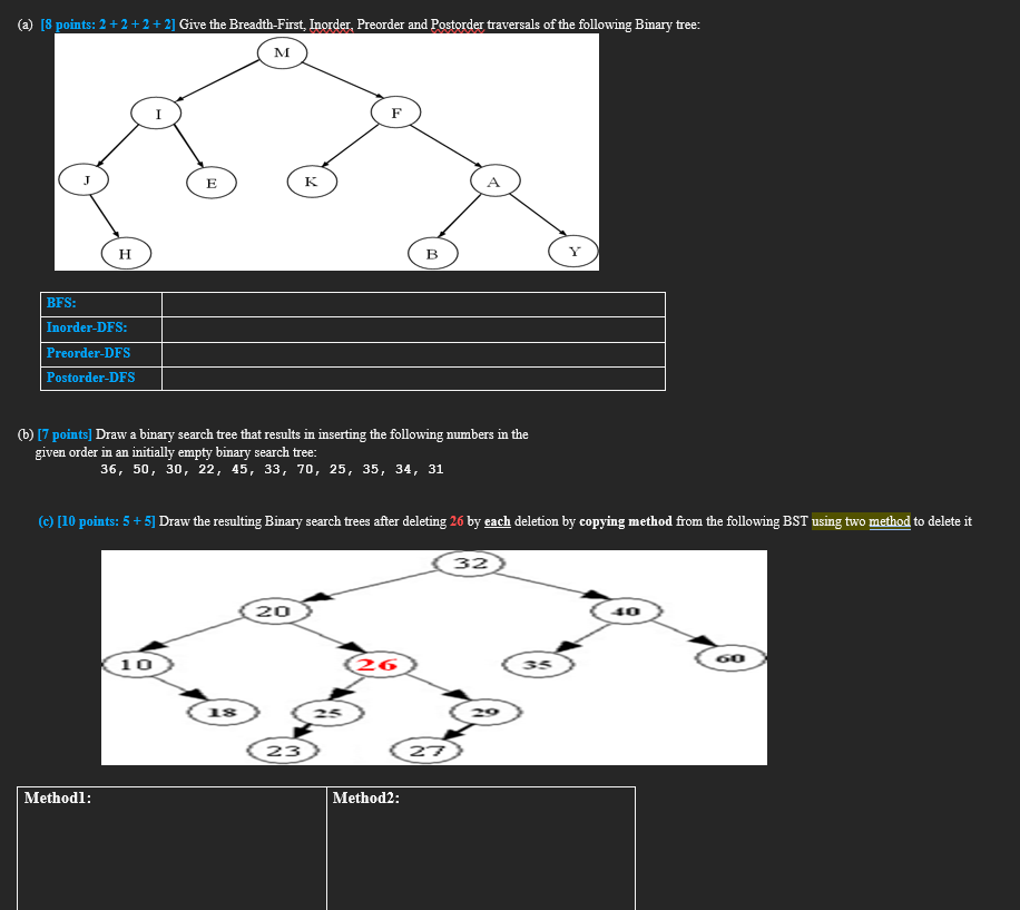 Solved (a) [8 points: 2+2+2 +2] Give the Breadth-First, | Chegg.com